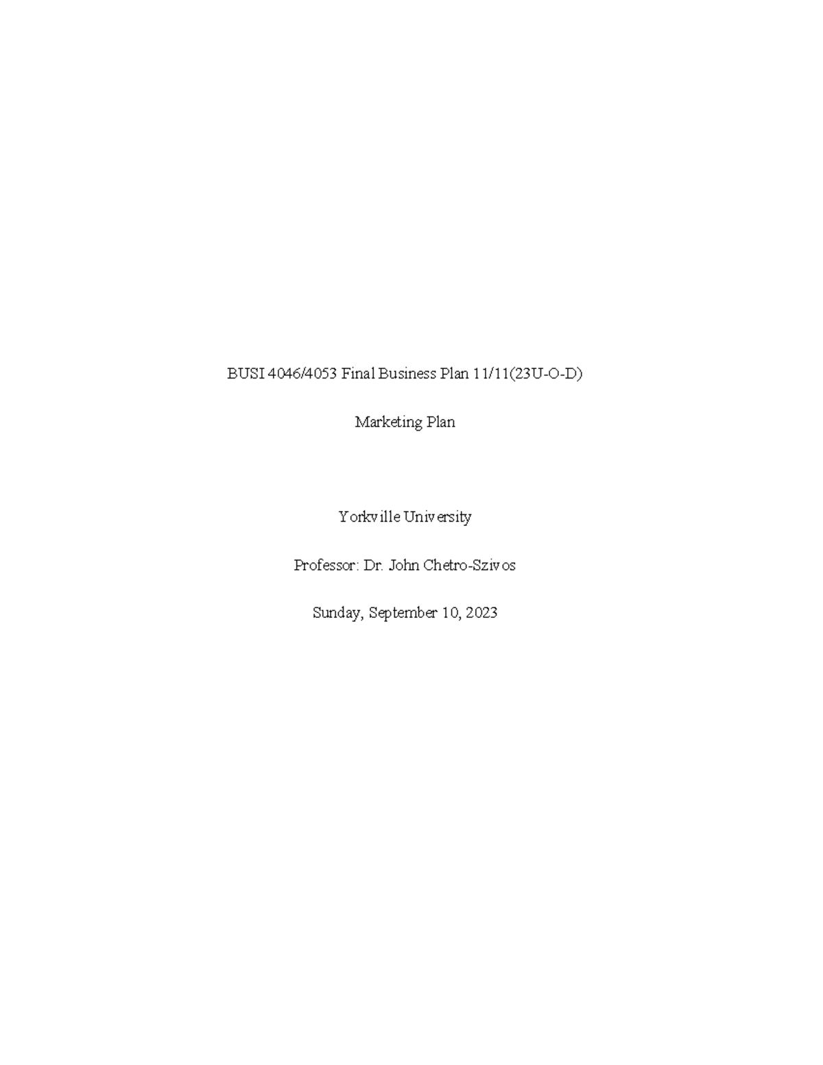 BUSI 4053 Assignment 5 - Business Plan - BUSI 4046/4053 Final Business ...