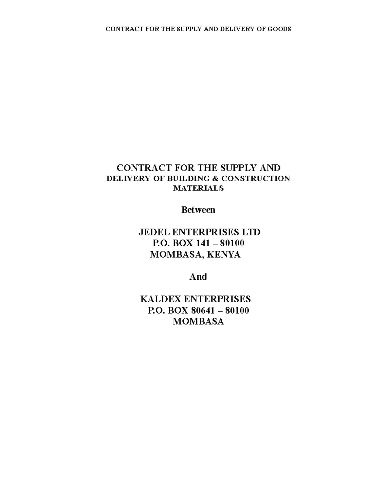 Supply-contract, Formline - CONTRACT FOR THE SUPPLY AND DELIVERY OF ...