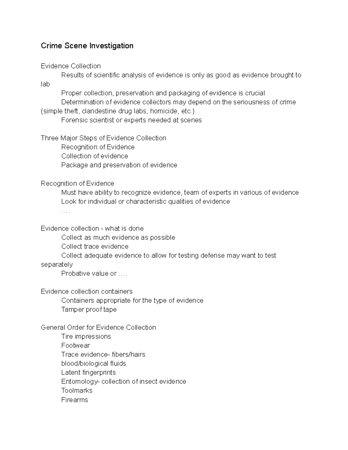 8 8 FIS notes - Crime Scene Investigation Evidence Collection Results ...