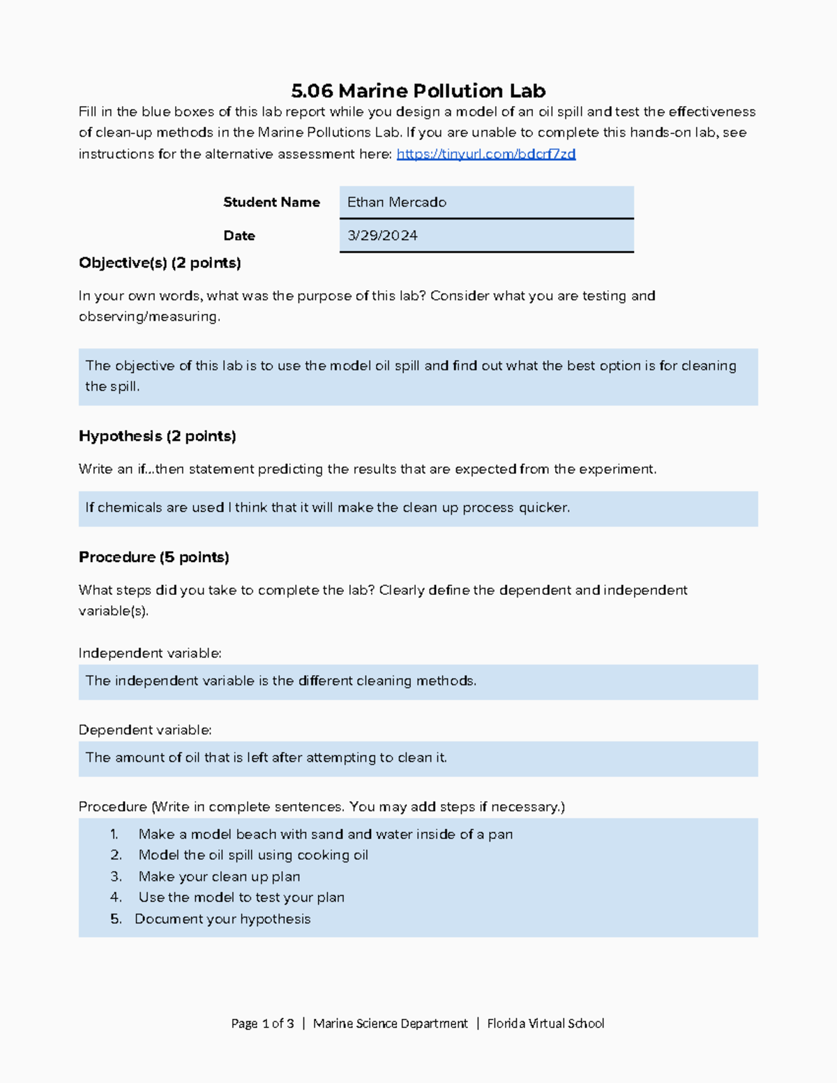 Copy of 5.06 Lab Report Template Rev 2022 - 5 Marine Pollution Lab Fill ...
