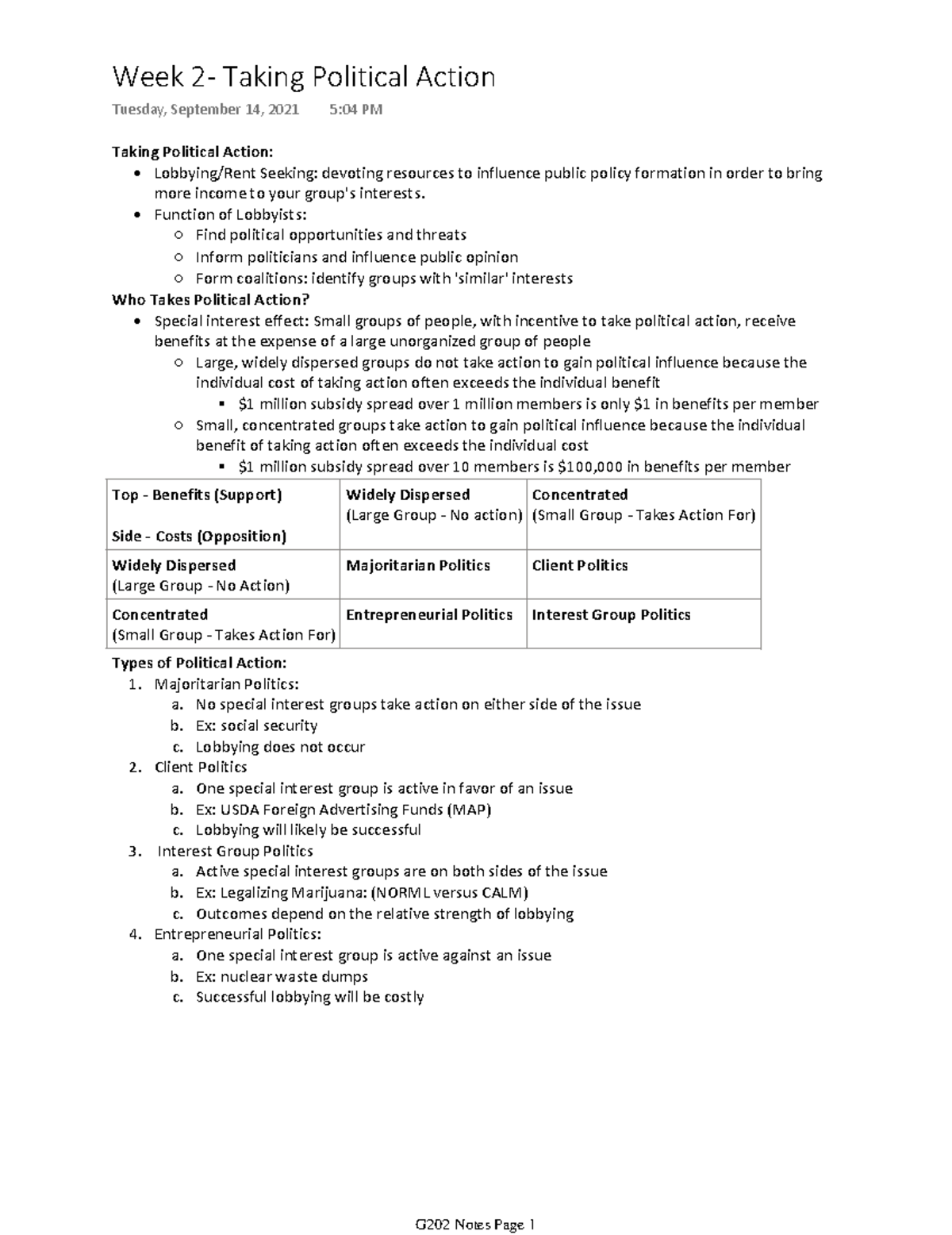 Week 2- Taking Political Action - Taking Political Action: Lobbying ...