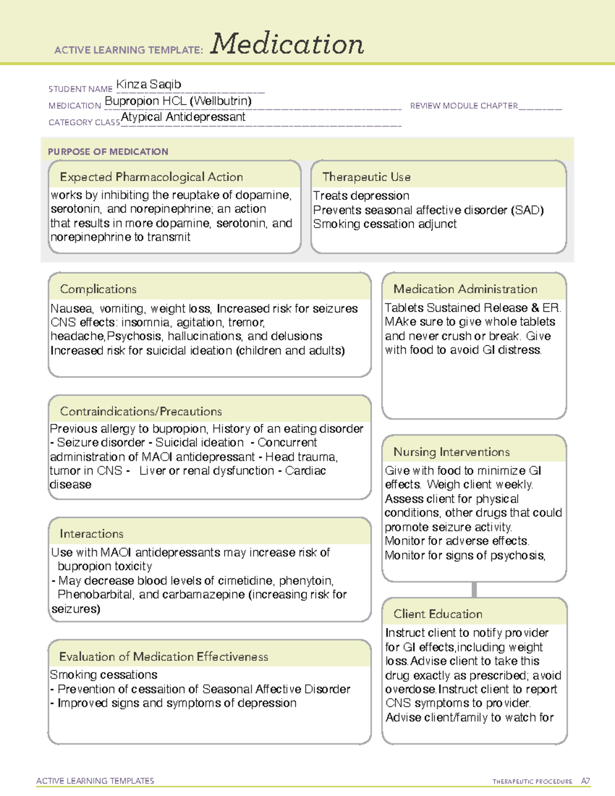 Bupropion Atypical Antidepressant - ACTIVE LEARNING TEMPLATES ...