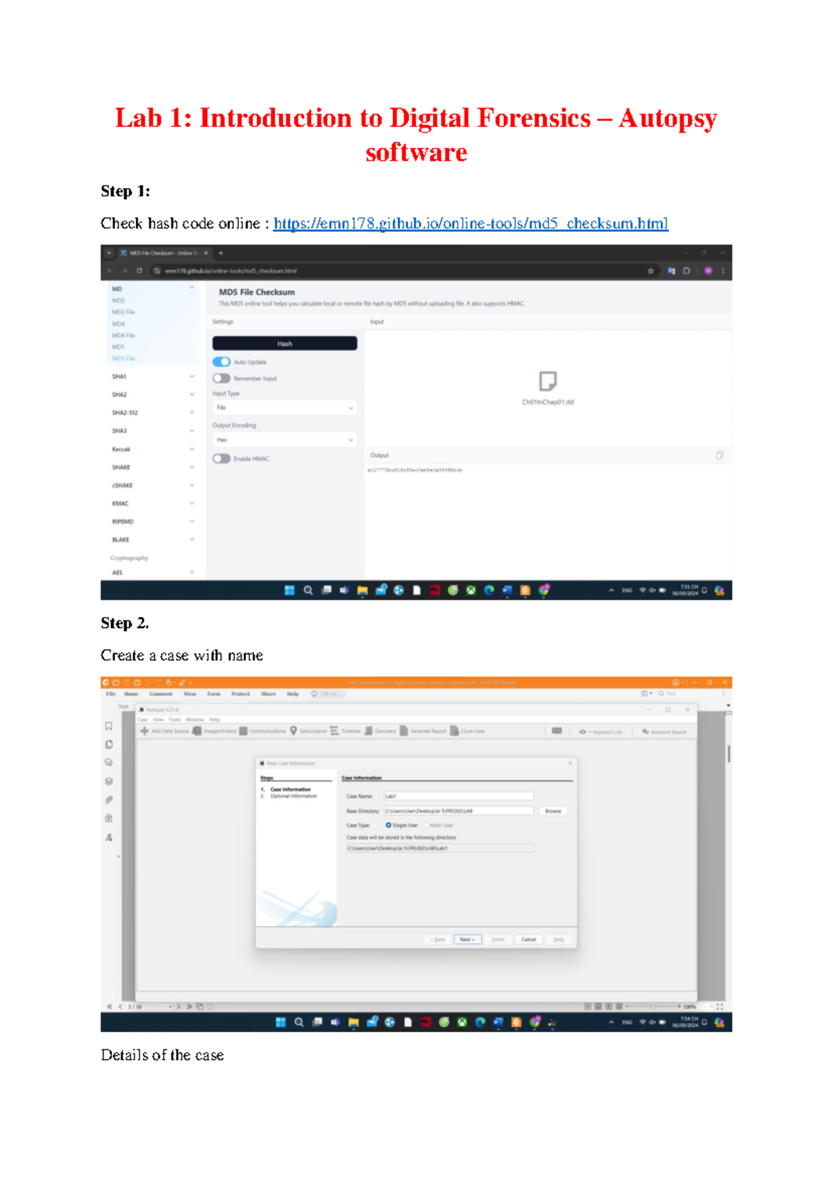 Nguyen Thien Nghia-Lab 1 - Digital Forensics - Lab 1: Introduction to Digital Forensics ...