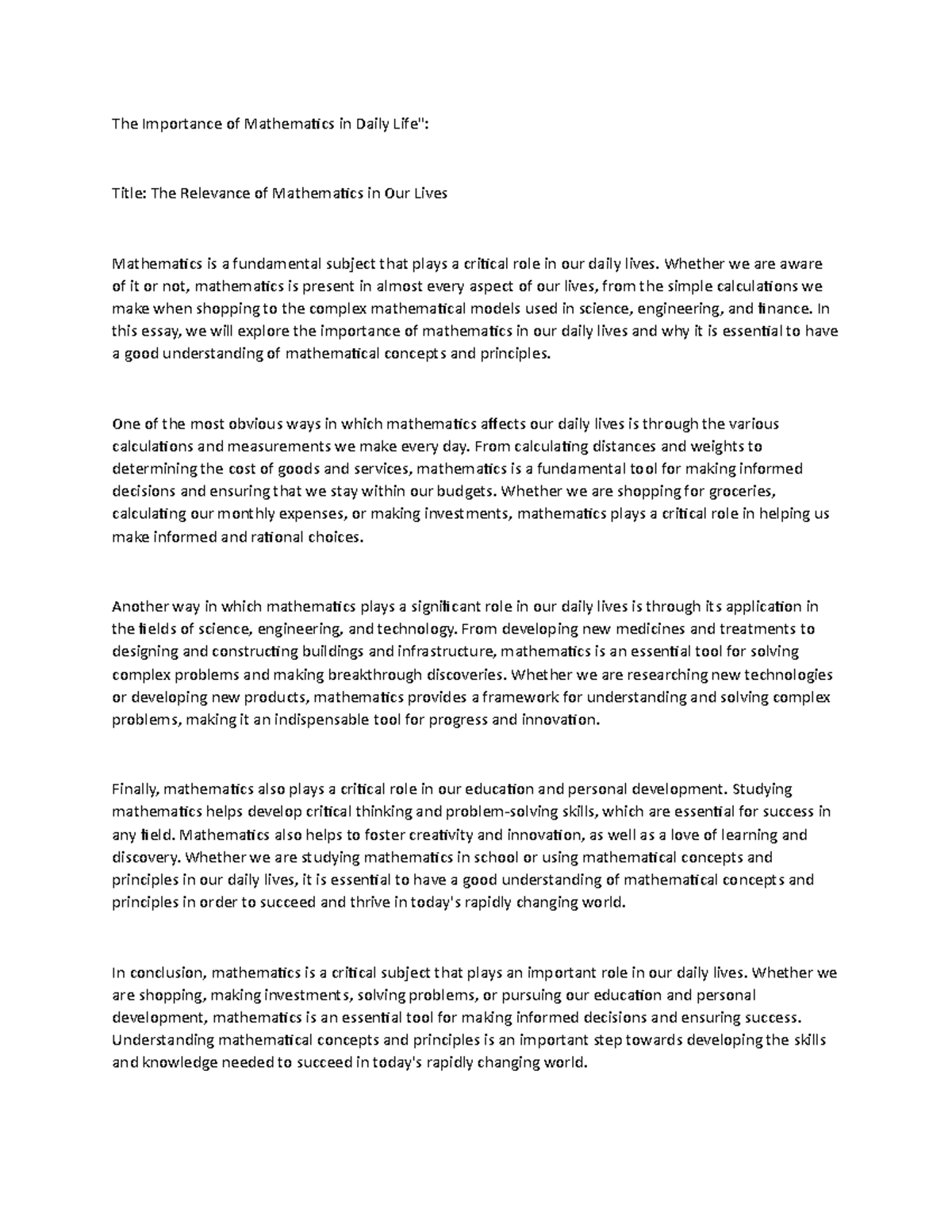 The Importance of Mathematics in Daily Life - The Importance of ...