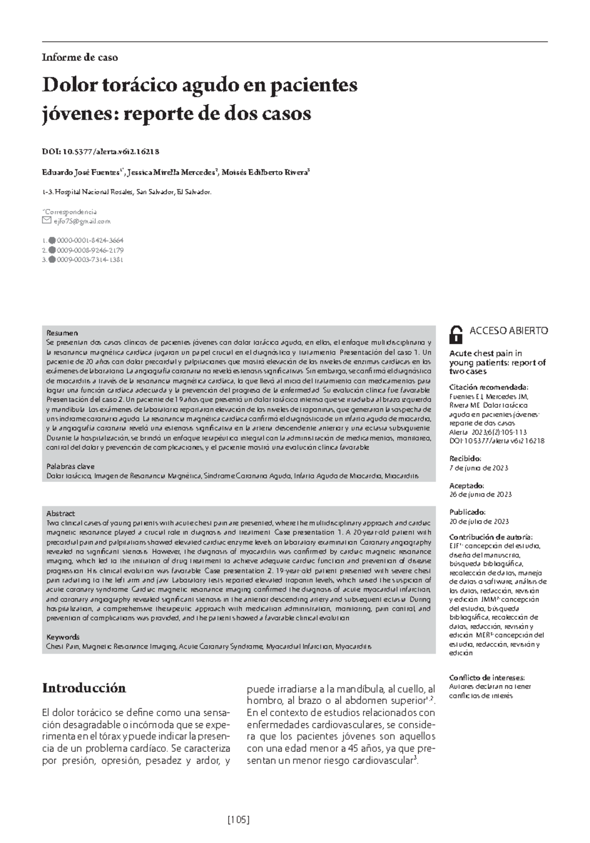 Dolortoracidoespanol - [105] Introducción El dolor torácico se define ...