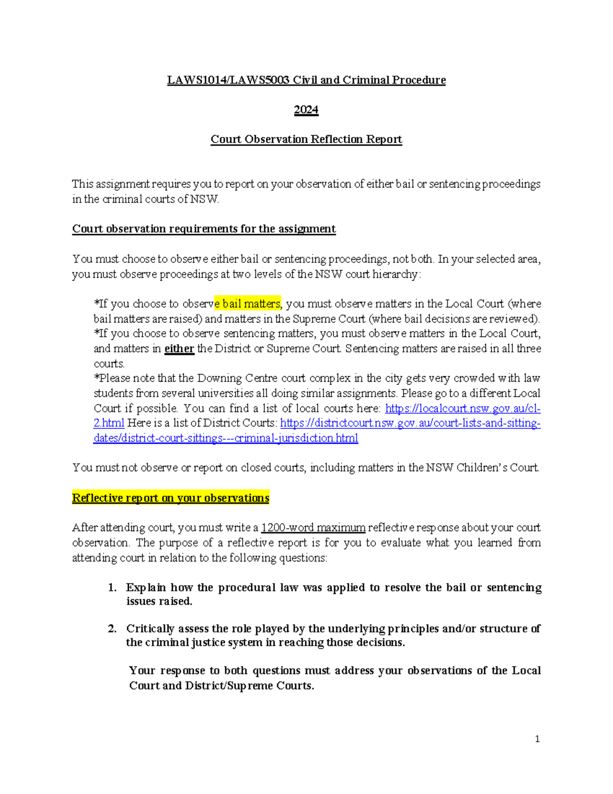 Court Report 2024 - lecture note - LAWS1014/LAWS5003 Civil and Criminal ...