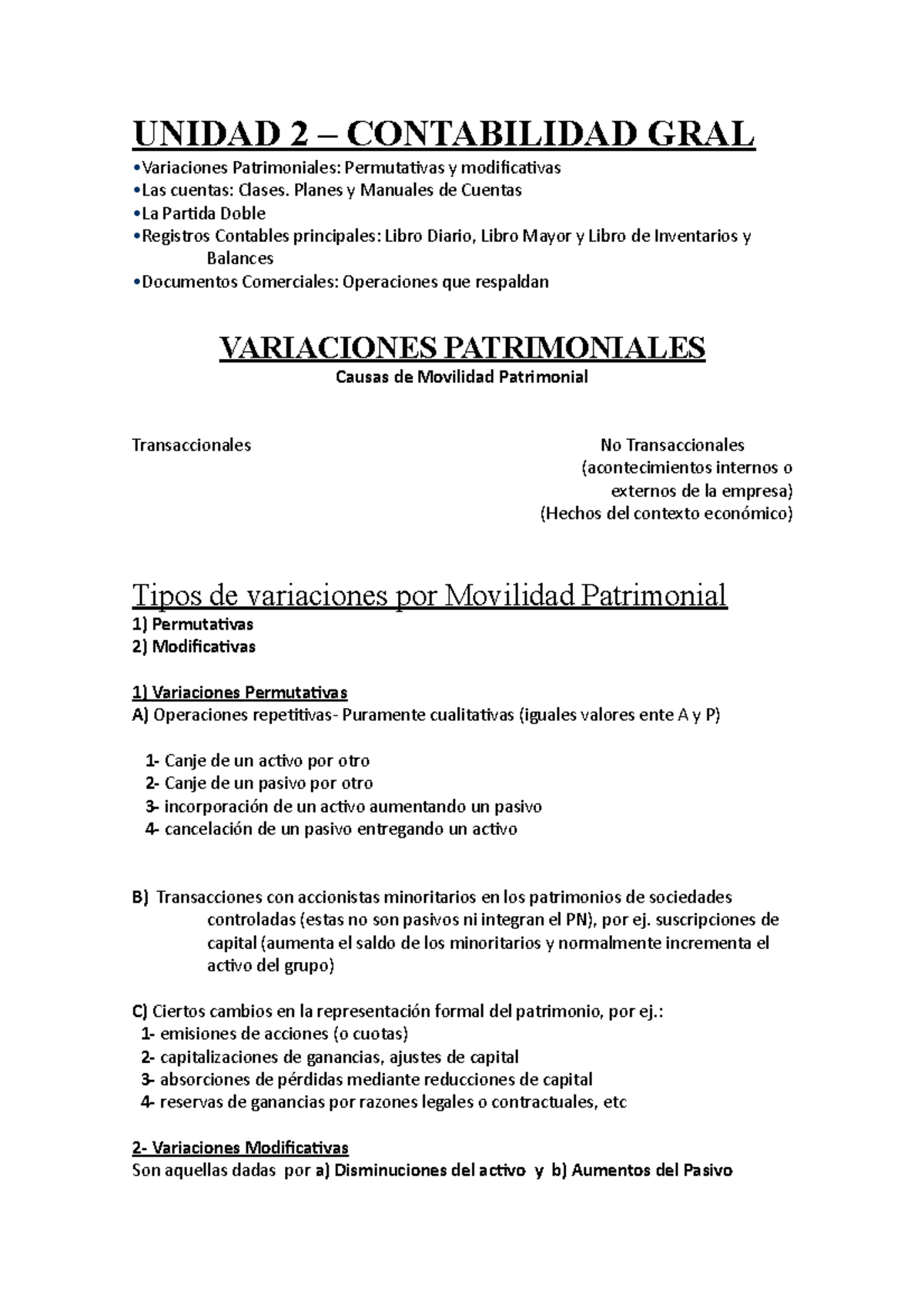 Unidad 2 contabilidad - UNIDAD 2 – CONTABILIDAD GRAL Variaciones ...