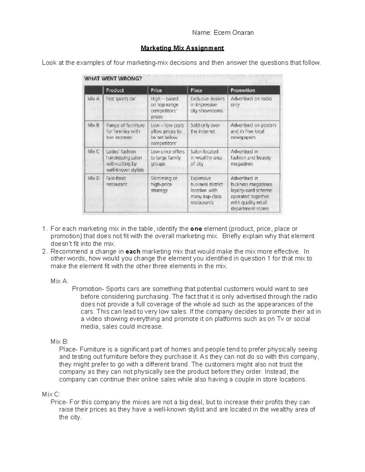 Ecem-Marketing Mix Assignment 2021 - Name: Ecem Onaran Marketing Mix ...