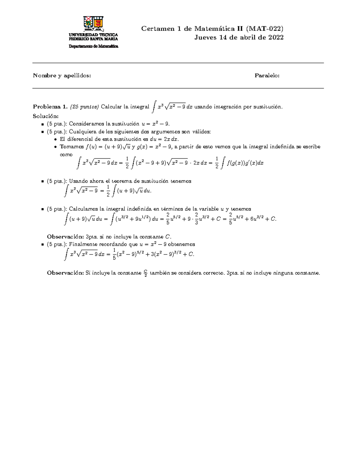Certamen 1 MAT-022 2022-1 (pauta) - Certamen 1 de Matem ́atica II (MAT-022) Jueves 14 de abril ...