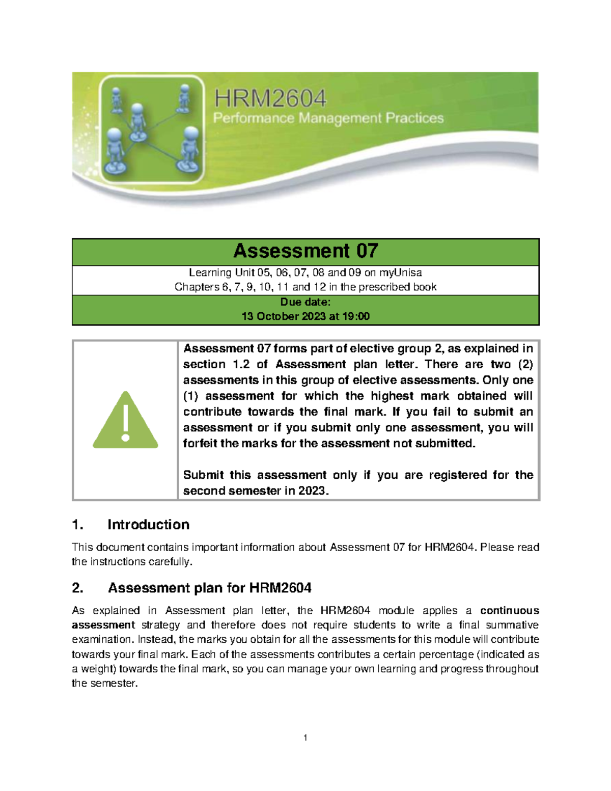 HRM2604 Assessment Information letter - Assessment 07 - Assessment 07 ...