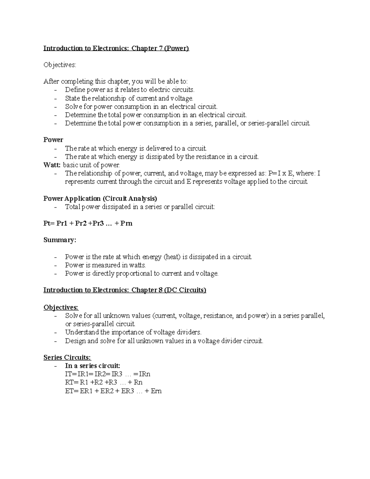 EET1082 Chapter 7-8 Notes - Introduction to Electronics: Chapter 7 ...
