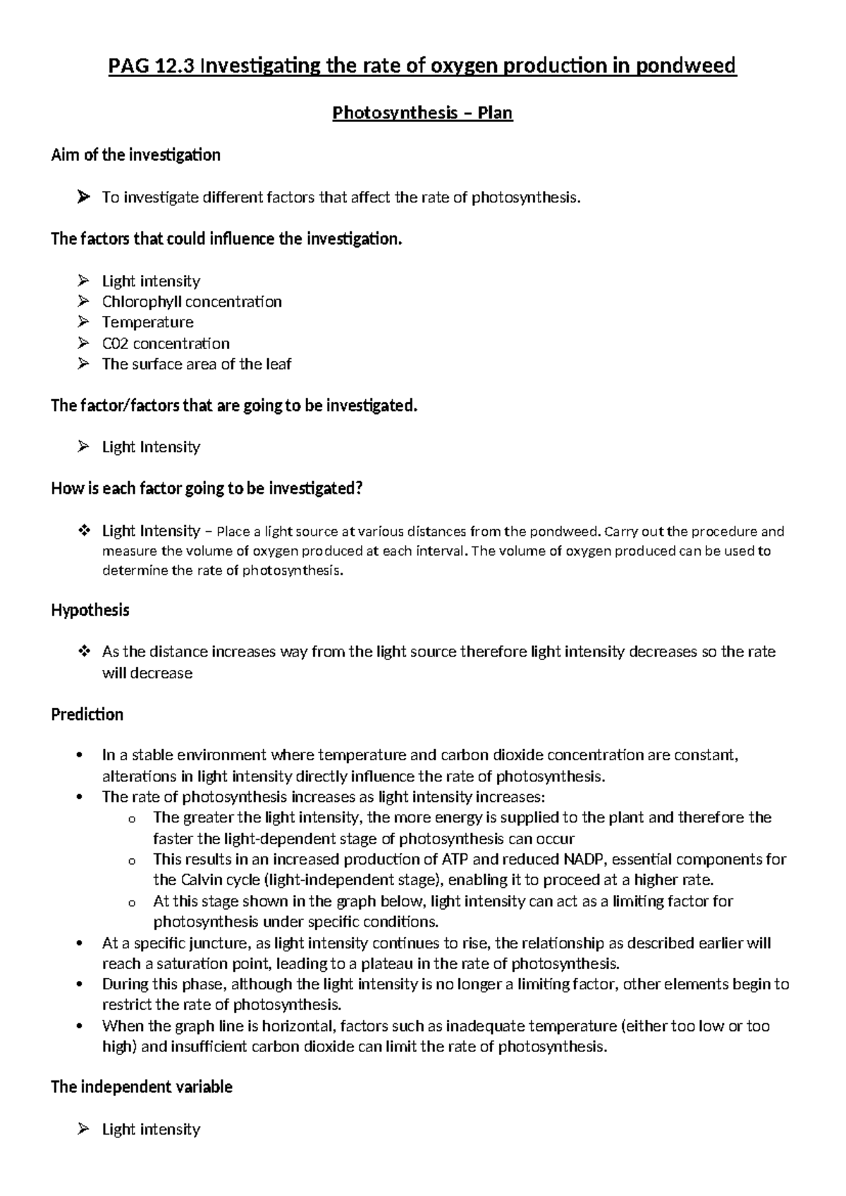 Biololgy OCR A Level PAG12 - PAG 12 Investigating the rate of oxygen ...