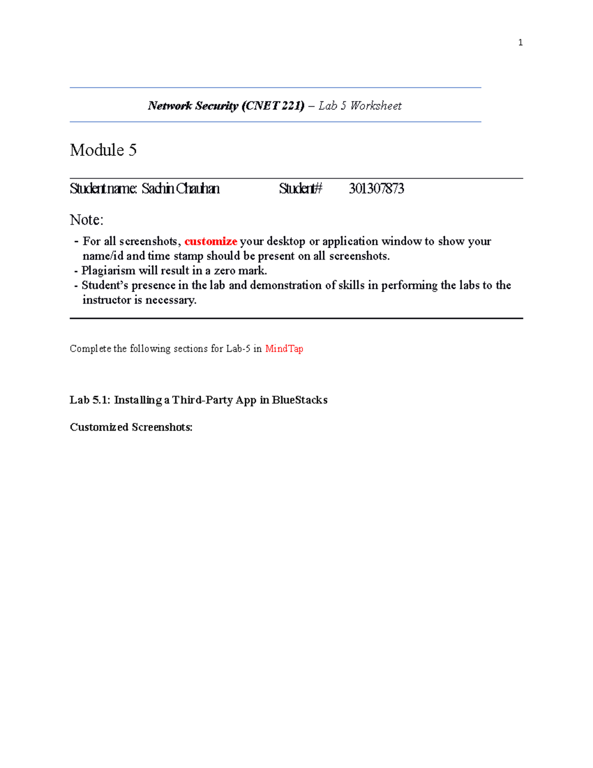 Lab 5 - Lab - Network Security (CNET 221) – Lab 5 Worksheet Module 5 ...