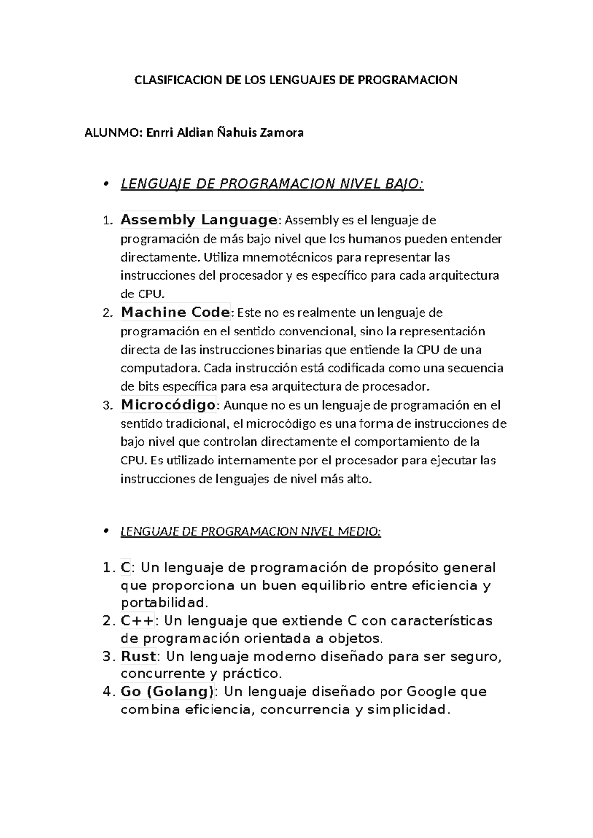 Clasificacion DE LOS Lenguajes DE Programacion - CLASIFICACION DE LOS ...