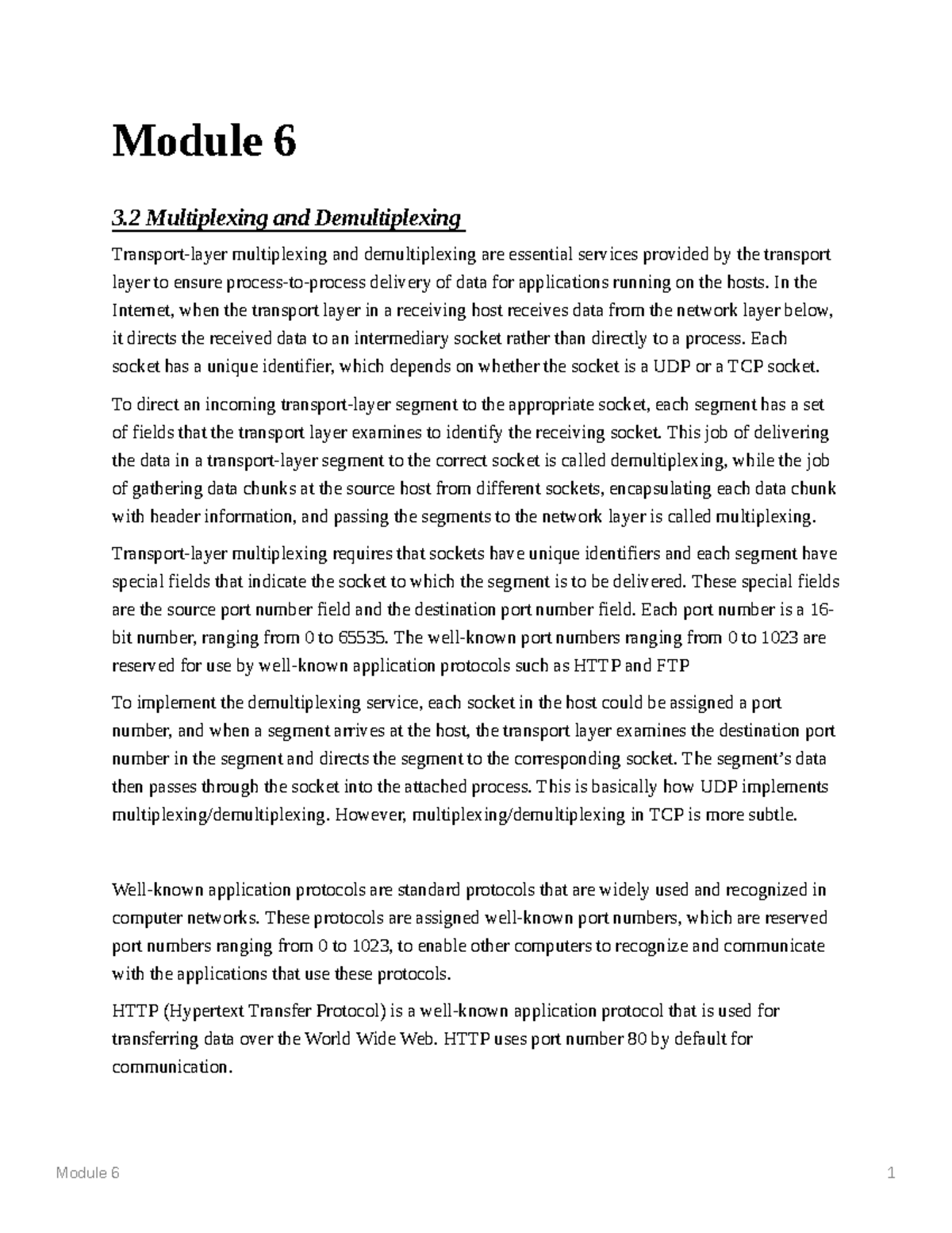 Chapter 3 - Module 6 3 Multiplexing and Demultiplexing Transport-layer ...