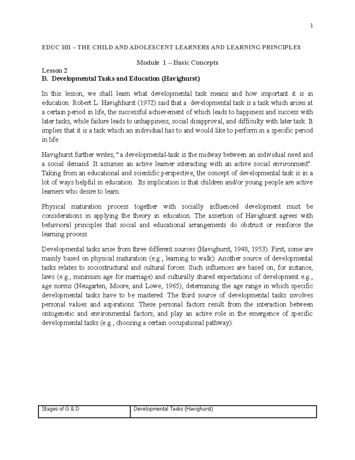 Educ 101-Module 1-Lesson 2B - 1 EDUC 101 – THE CHILD AND ADOLESCENT ...