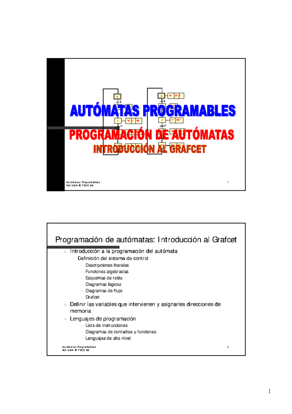 Automatas programables - Aut óm a t a s Progra m a ble s I SA-U M H © T DOC-9 9 1 BB AA ⋅⋅ pp 2 ...