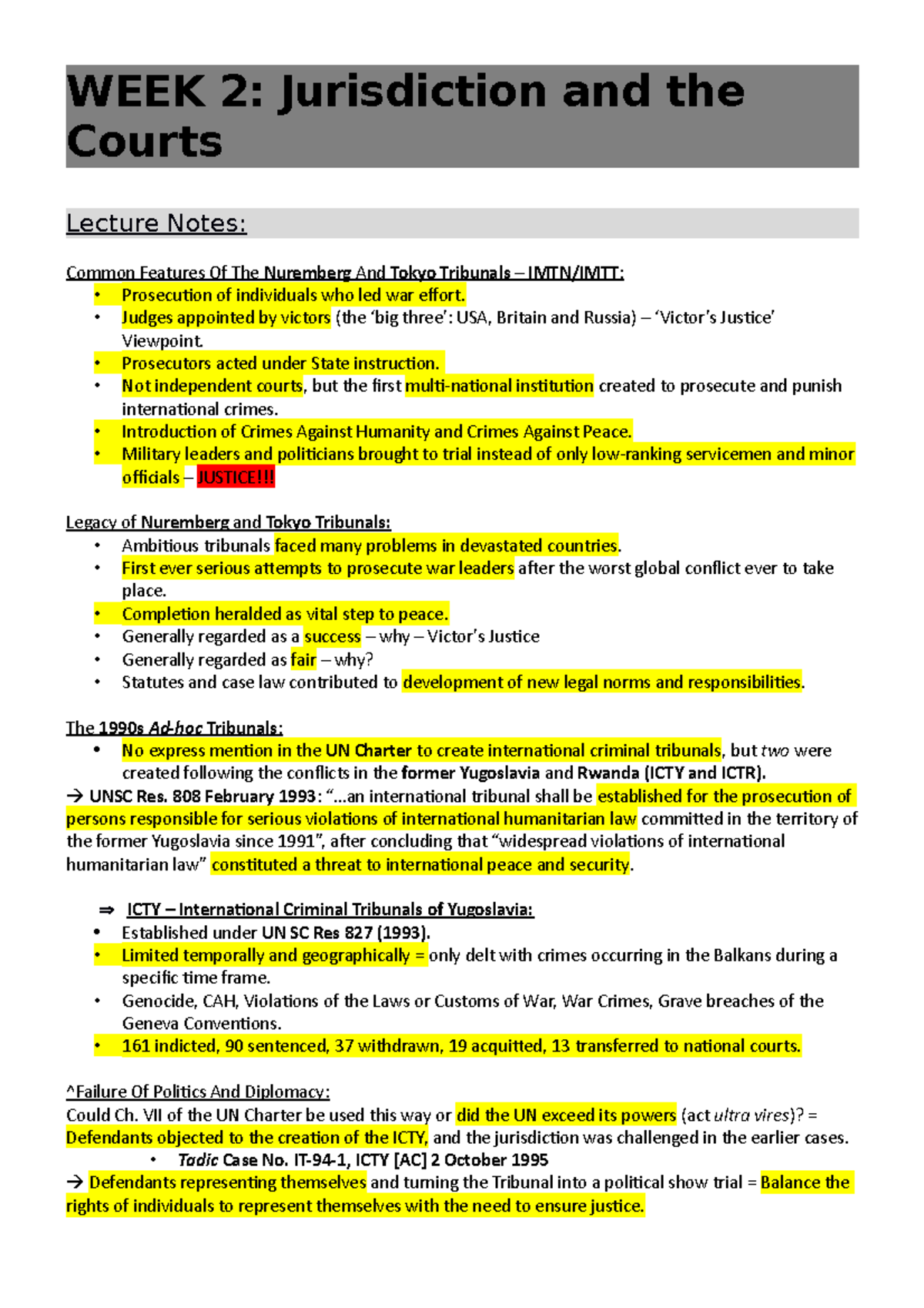 WEEK 2 ICL - Lecture notes 2 - WEEK 2: Jurisdiction and the Courts ...