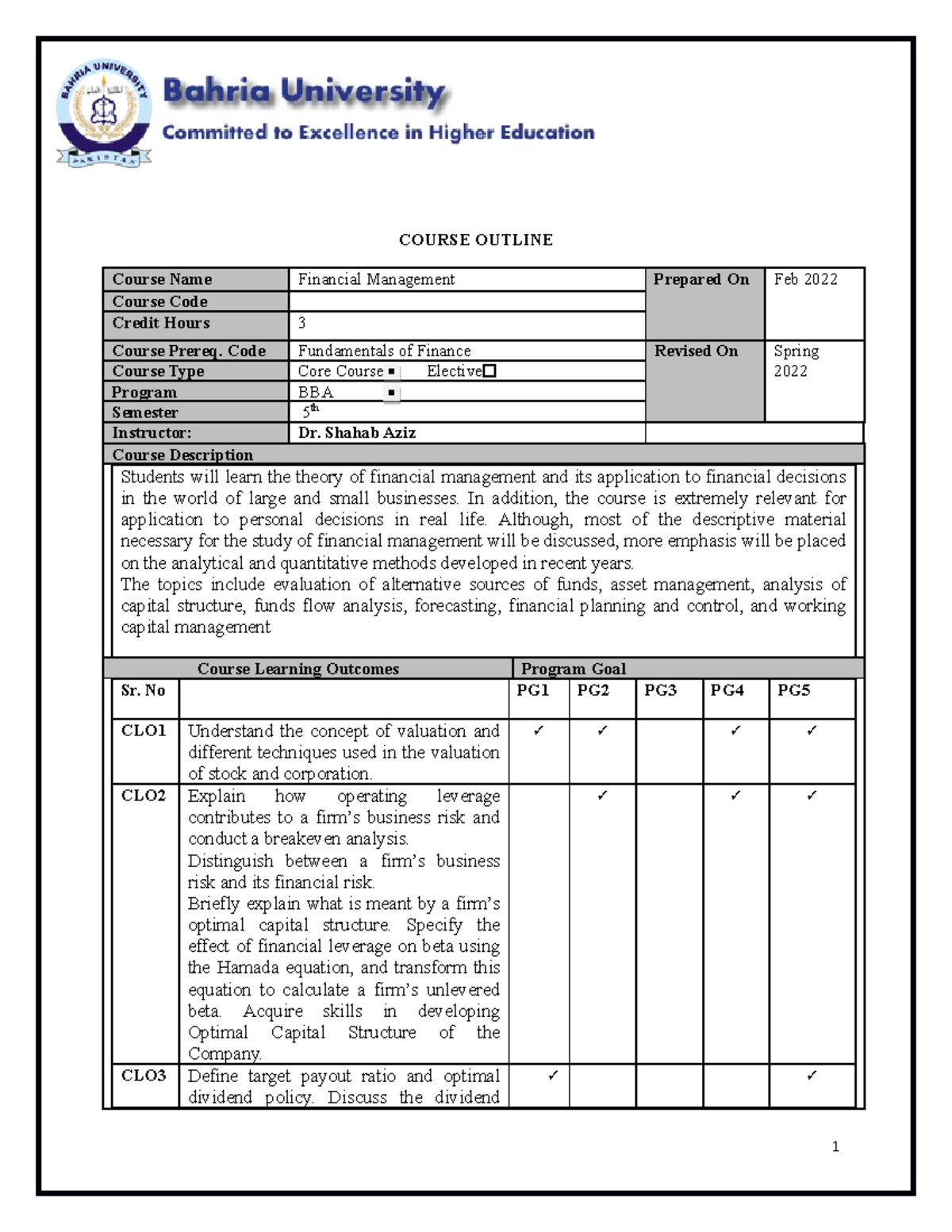 Financial Management 17032022 015239 pm - COURSE OUTLINE Course Name ...