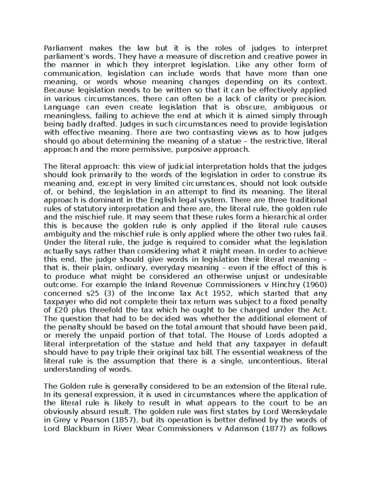 Judges Interpretation Of Legislation - Parliament makes the law but it ...