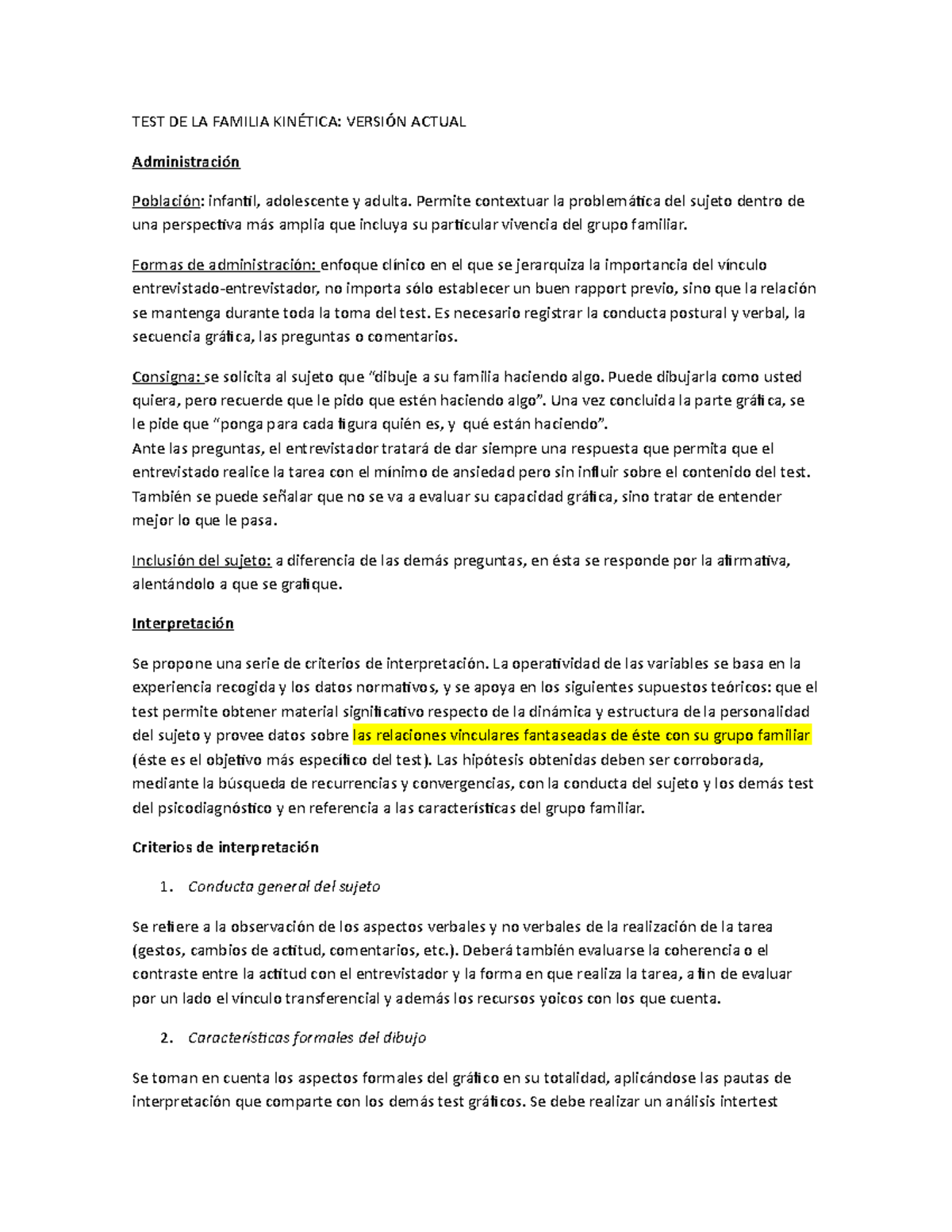 TEST DE LA Familia Kinética resumen proyectivas - TEST DE LA FAMILIA ...