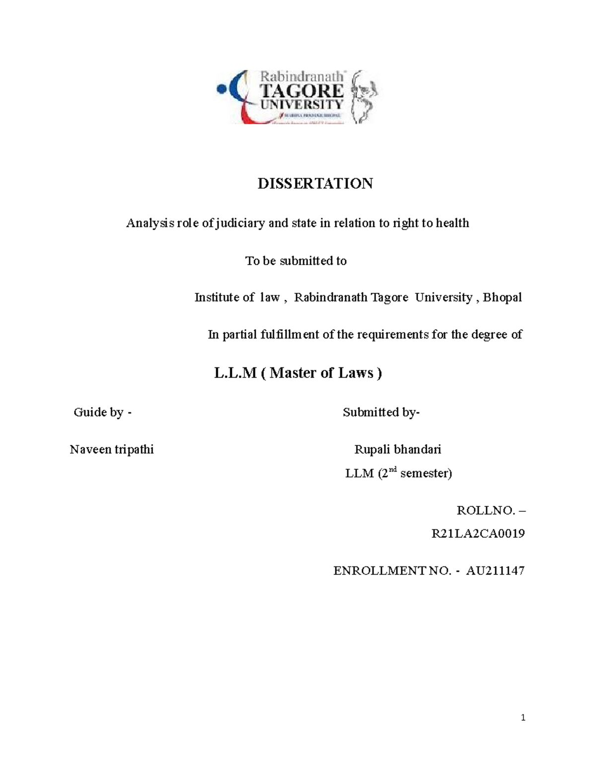 Dissertation AU211147 - DISSERTATION Analysis role of judiciary and ...