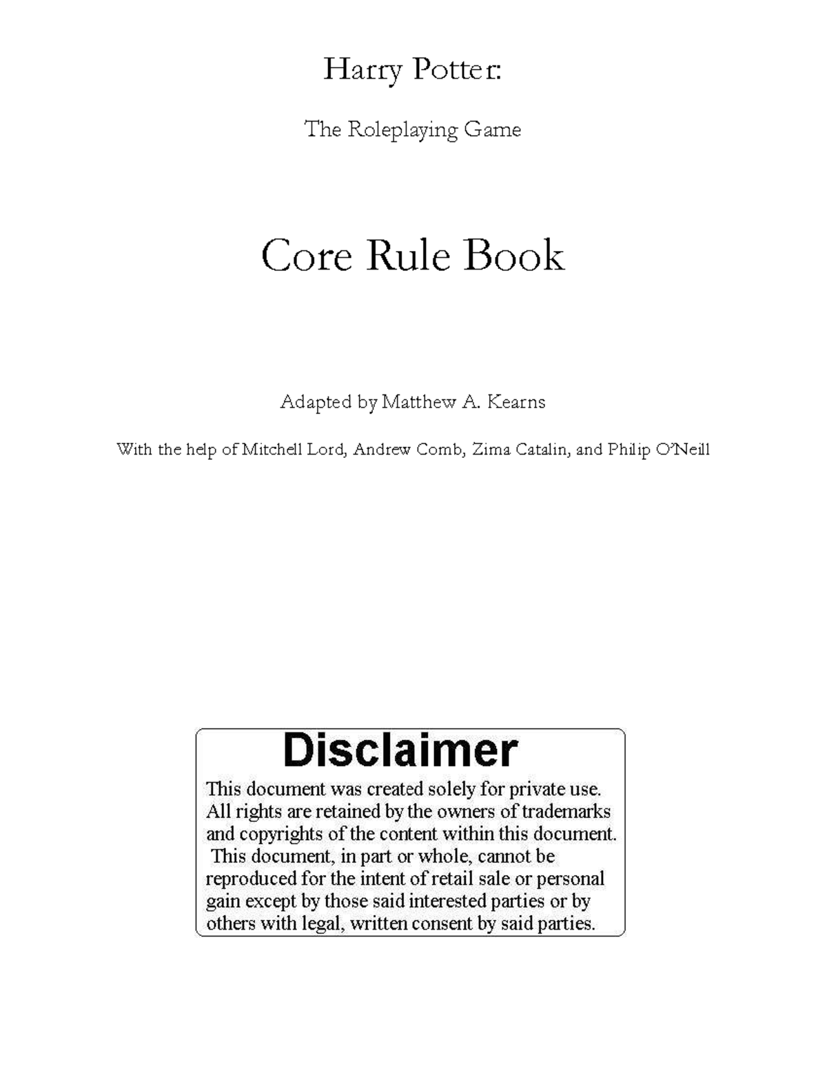Harry Potter RPG Core Rule Book - - Studocu
