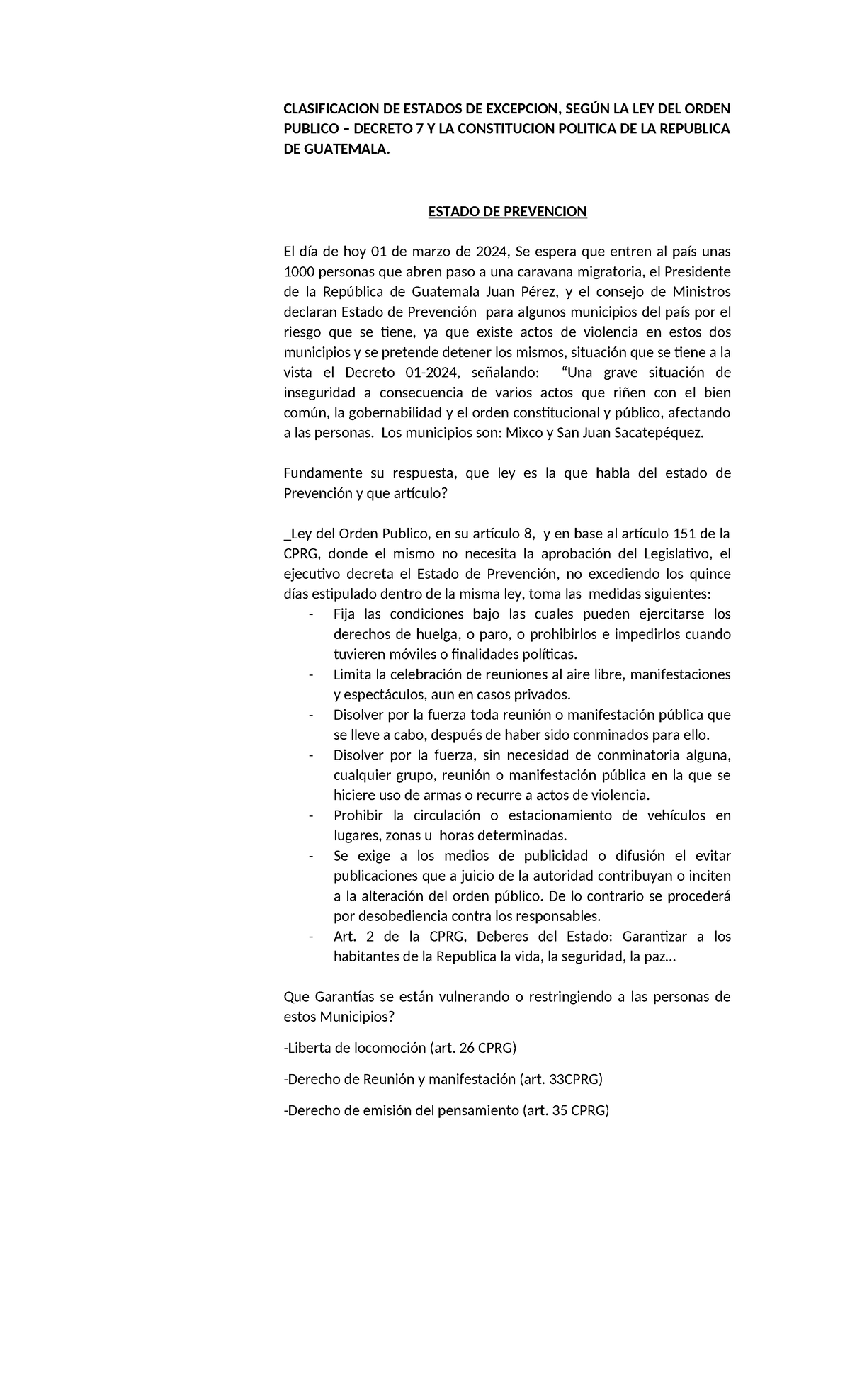 resumen estados de excepción - CLASIFICACION DE ESTADOS DE EXCEPCION ...