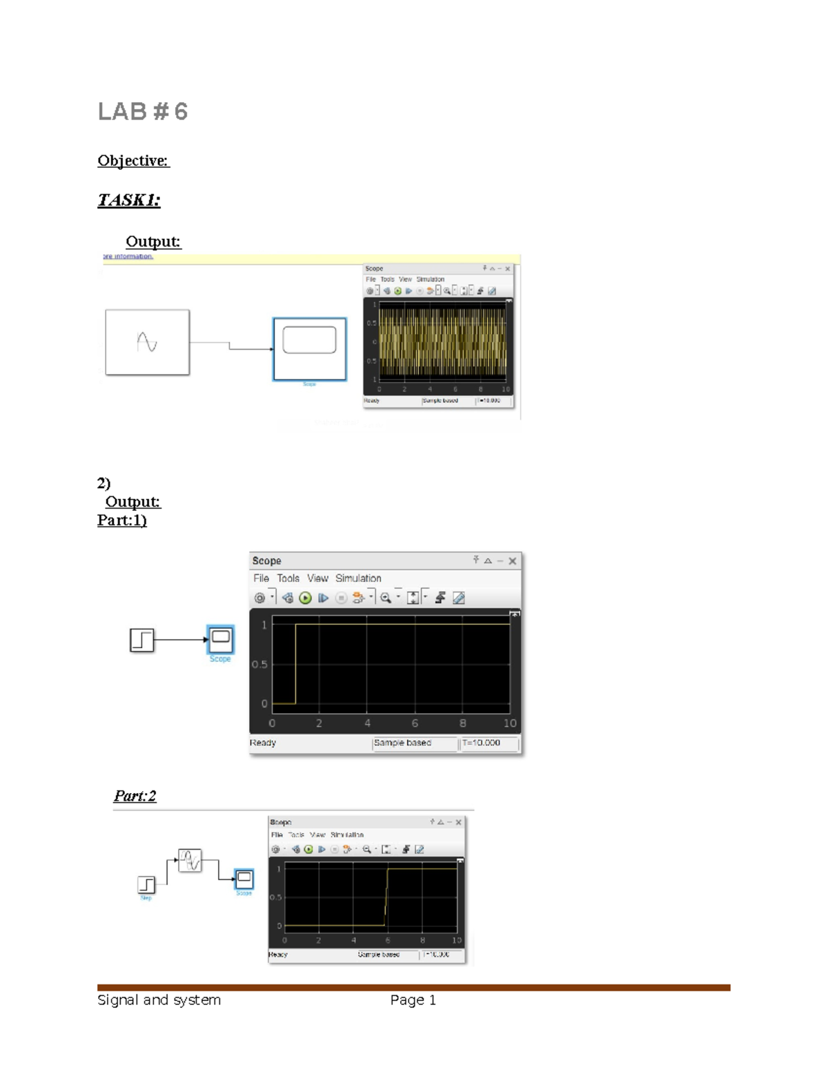 Signal and system - itsa lecture - signal systems - LAB # 6 Objective: TASK1: Output: 2) Output ...