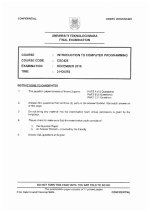 Tutorial Task Week 12 with answer - Csc 429: Tutorial Question (Week 12 ...