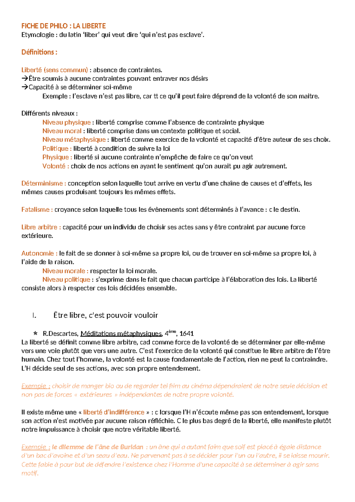 La liberté 2 - FICHE DE PHILO LA LIBERTE - FICHE DE PHILO : LA LIBERTE Etymologie : du latin ...