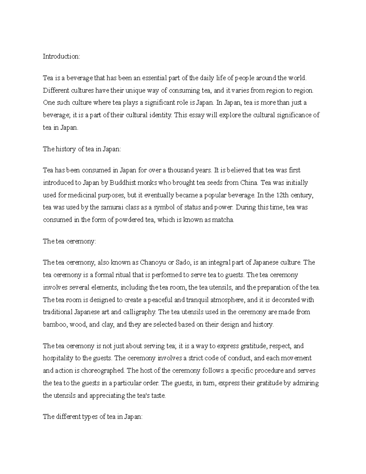 Title The Cultural Significance of Tea in Japan - Introduction: Tea is ...