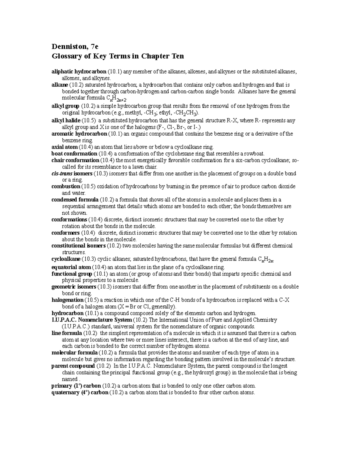 Key Terms Ch 10 Denniston 7e Glossary Of Key Terms In Chapter Ten