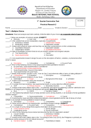 PR2 Reviewer - PRACTICAL RESEARCH 2 G12 ABM- REVIEWER LESSON 1 ...