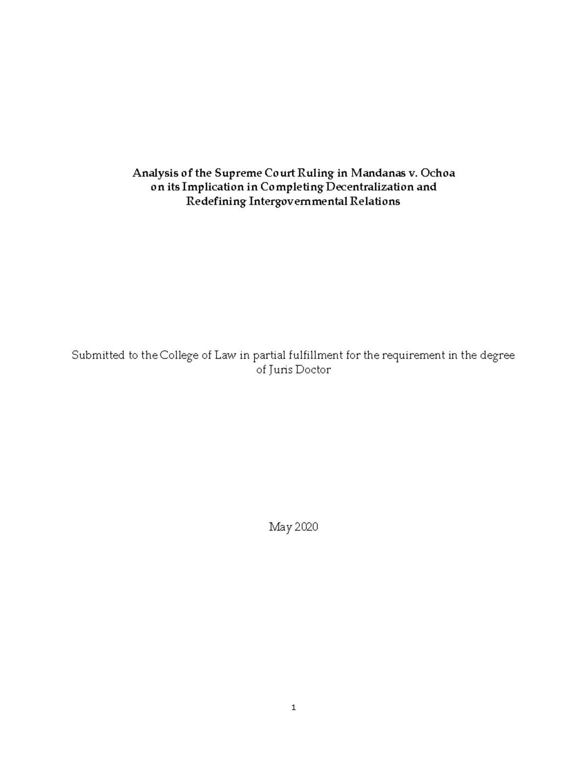 An Analysis of the Supreme Court Ruling in the case of Mandanas v Ochoa ...