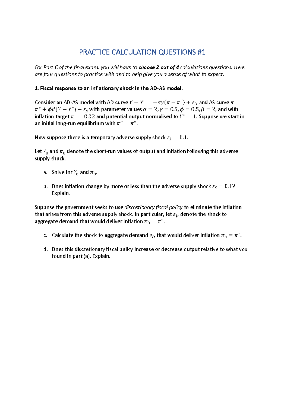 Practice calculation questions 2023s2 set1 - PRACTICE CALCULATION ...