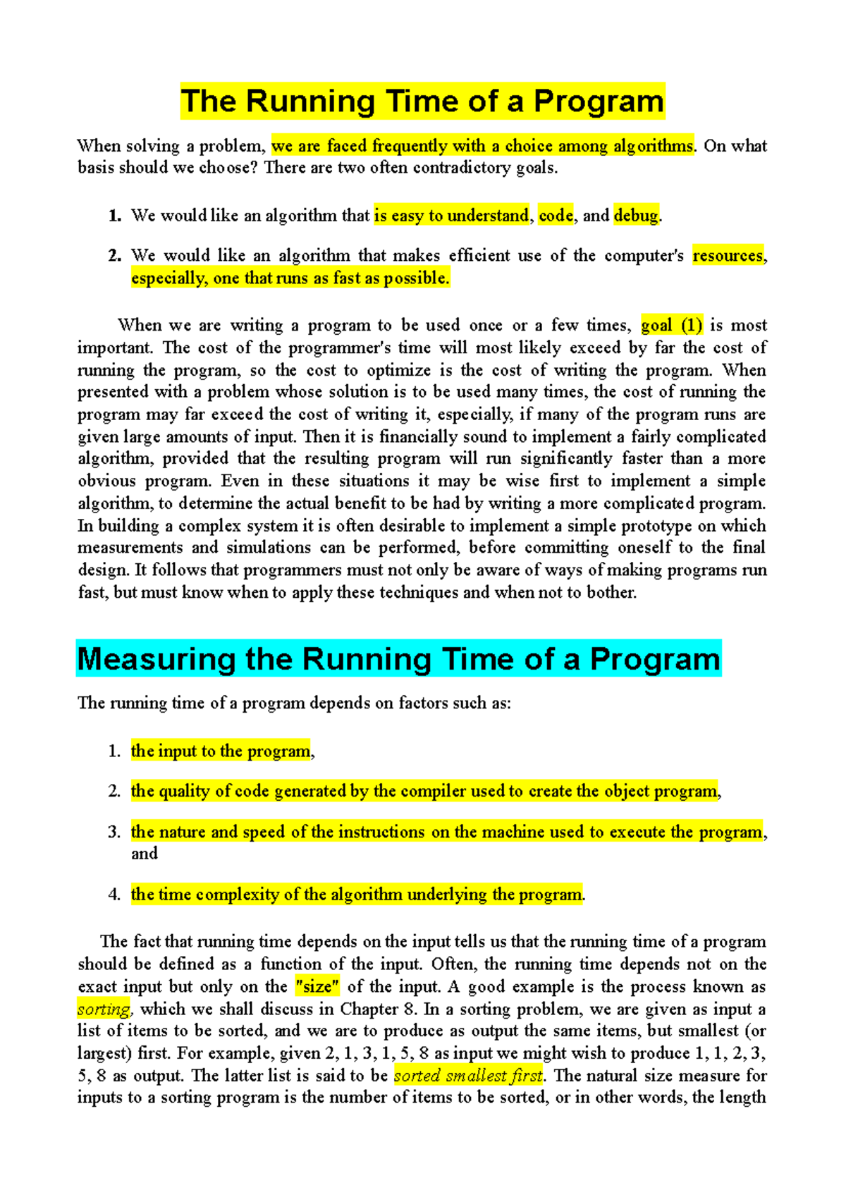 The Running Time of a Programs - On what basis should we choose? There ...