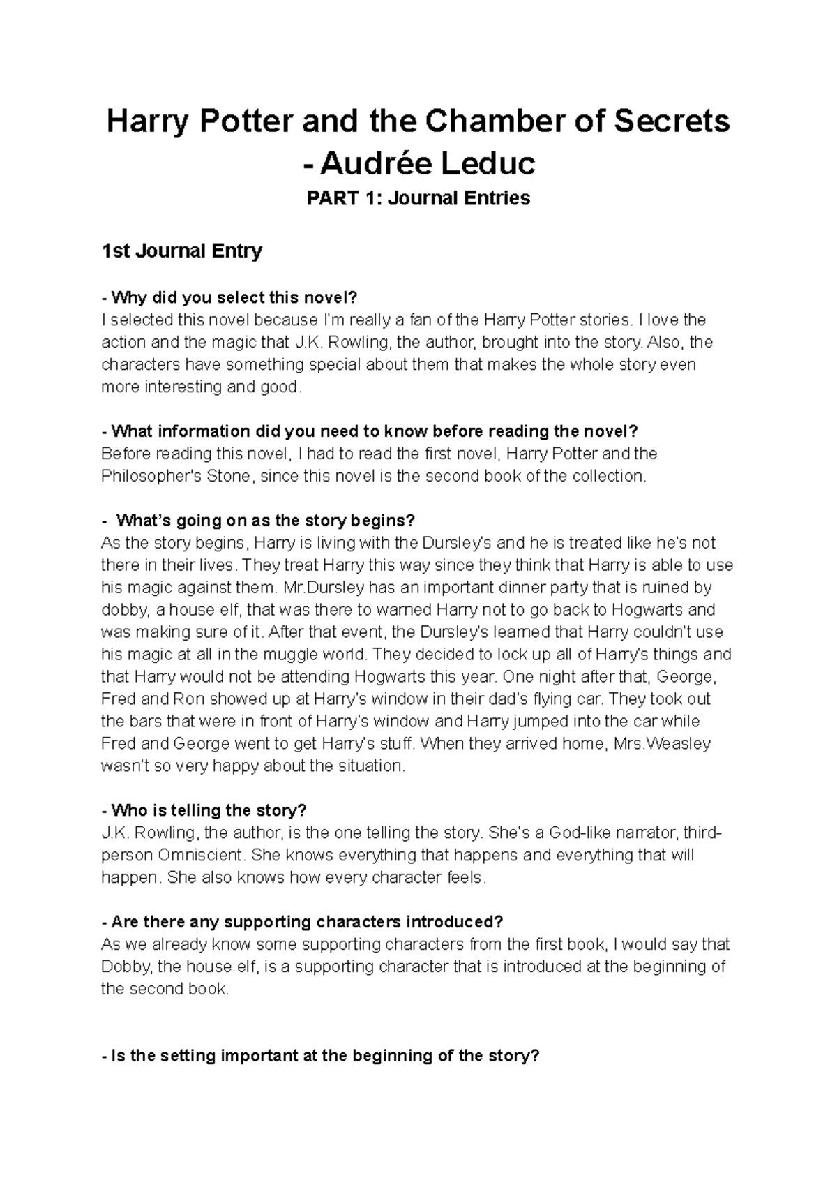 INS - English - Audrée Leduc - Harry Potter and the Chamber of Secrets ...