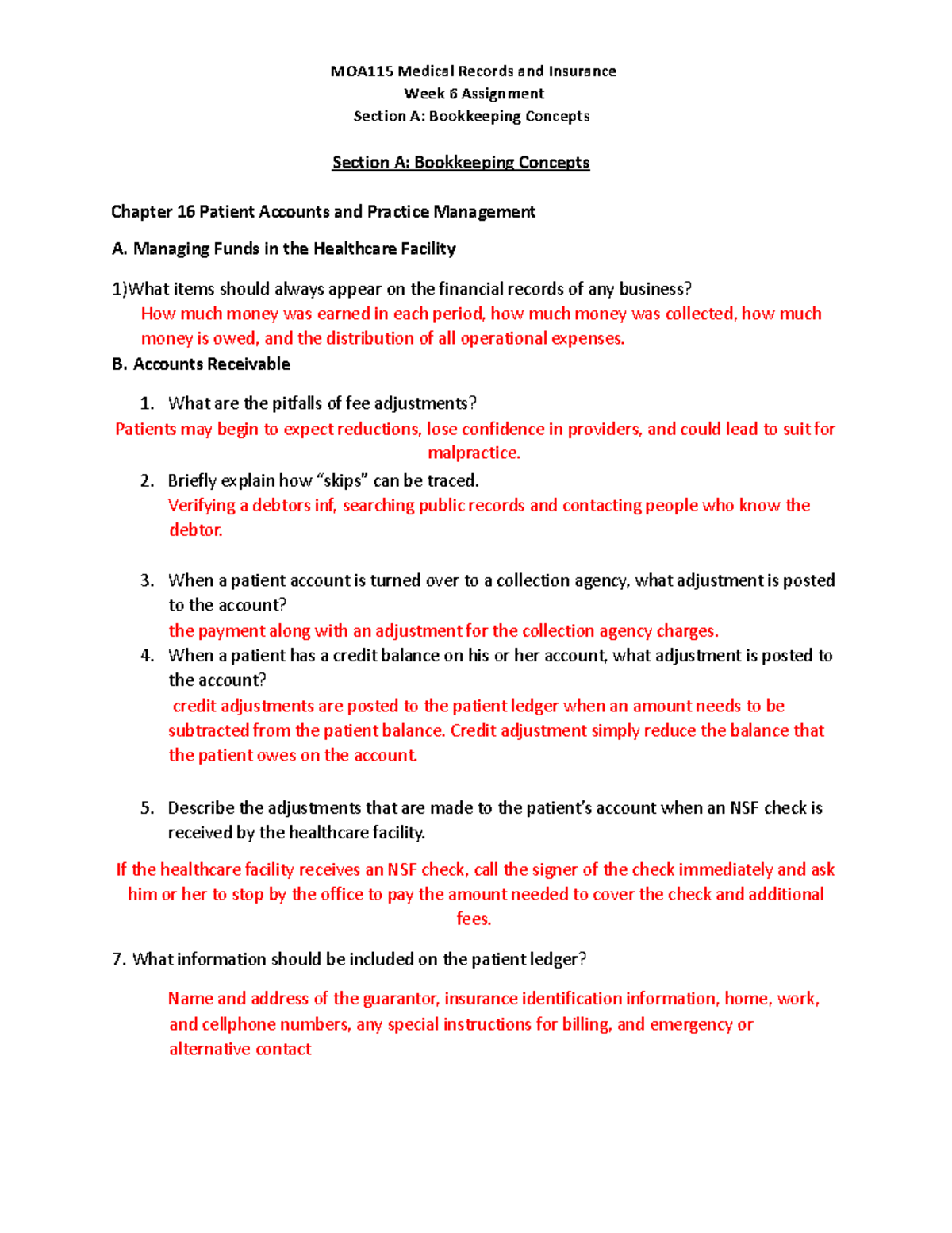 Wk6 Assim - answer for assignments - Week 6 Assignment Section A ...