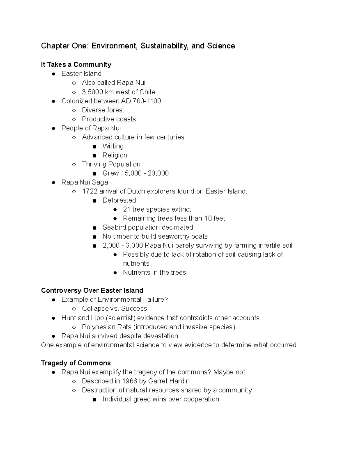 ENVS 137 Notes 1 - Chapter One: Environment, Sustainability, and ...