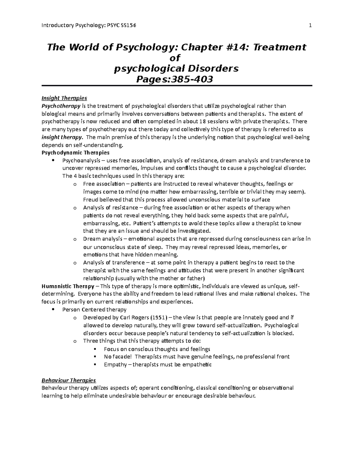 Chapter#14 -Treatment of Psychological Disorders - PSYC1000113 - Mohawk ...