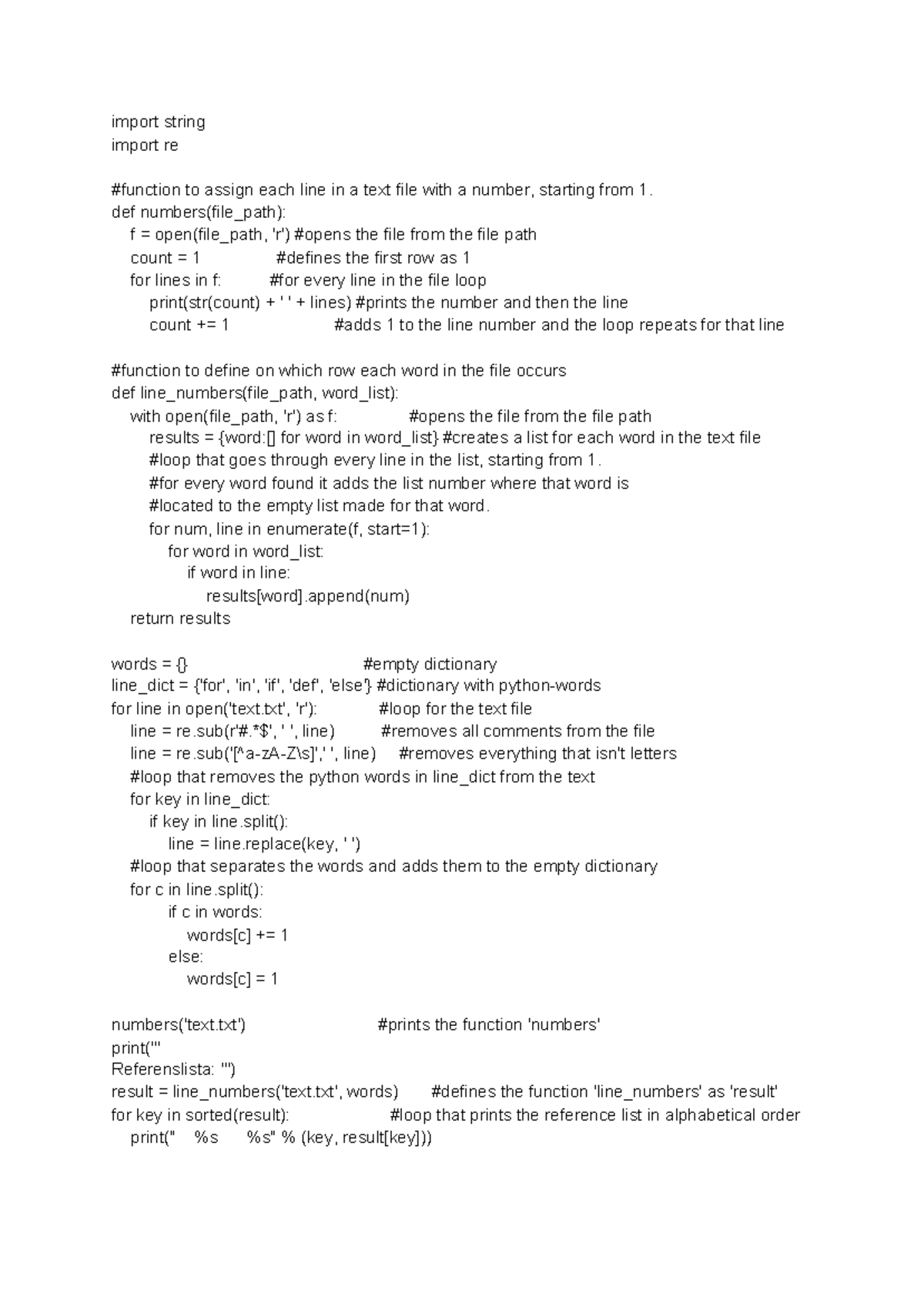 Programmeringsteknik 1 OU3 2 - import string import re #function to ...