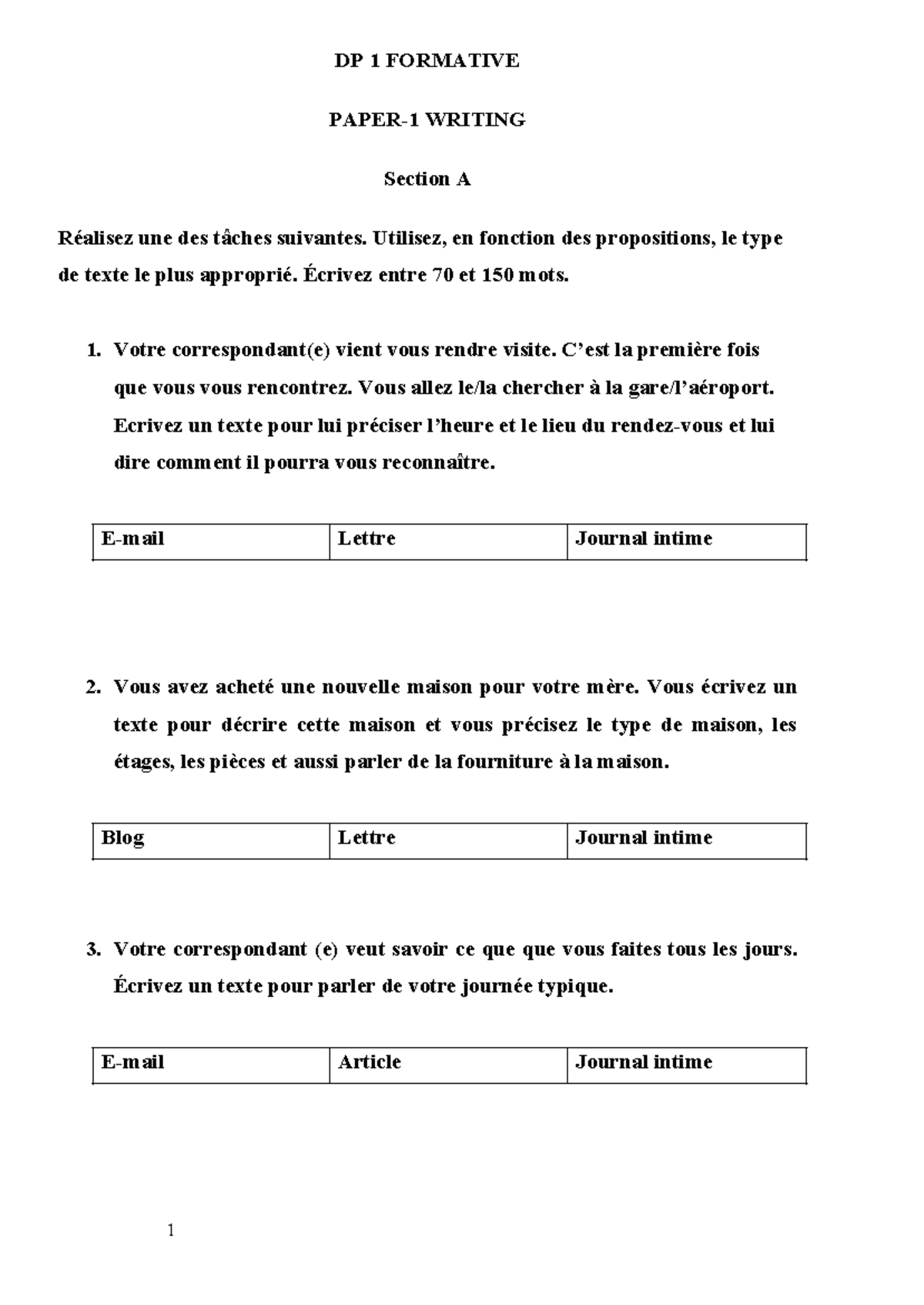 DPAbinitiowritingprompts-1 - DP 1 FORMATIVE PAPER-1 WRITING Section A ...