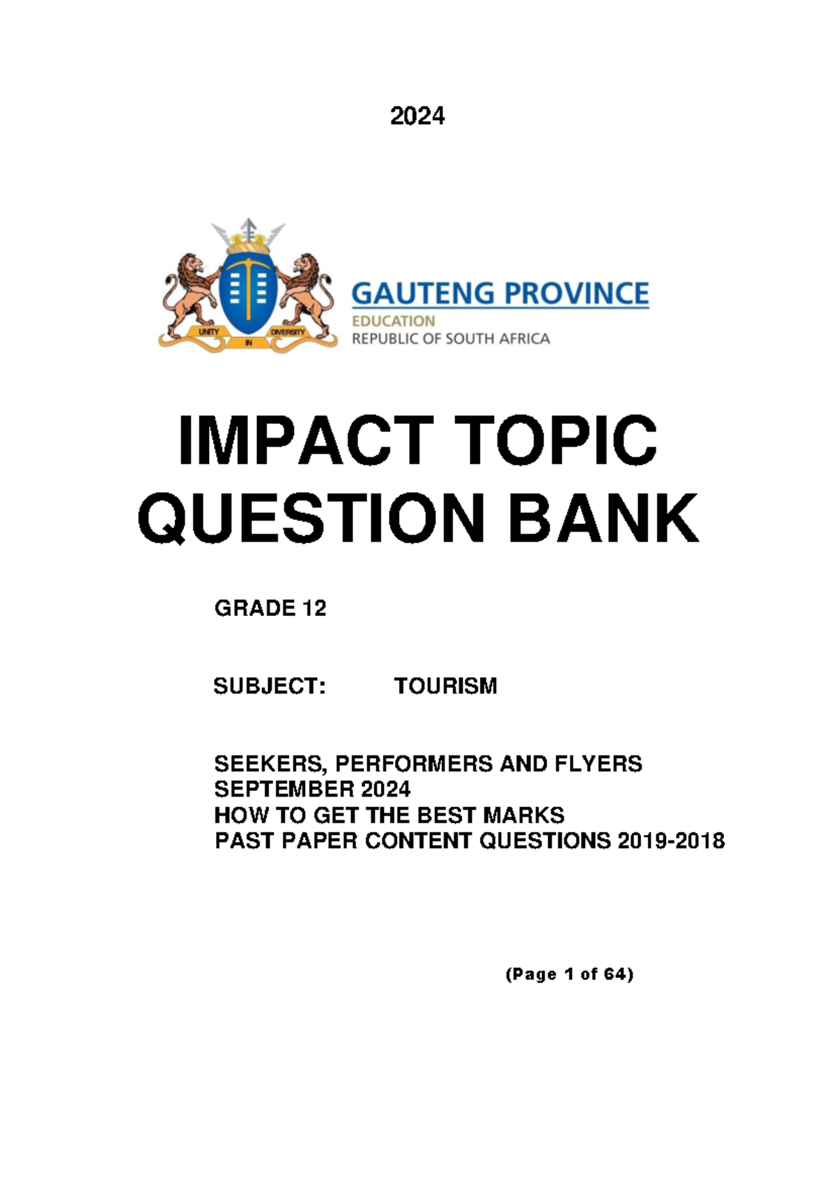 Impact Topic Question Bank Tourism 2024 GDE - 2024 IMPACT TOPIC ...