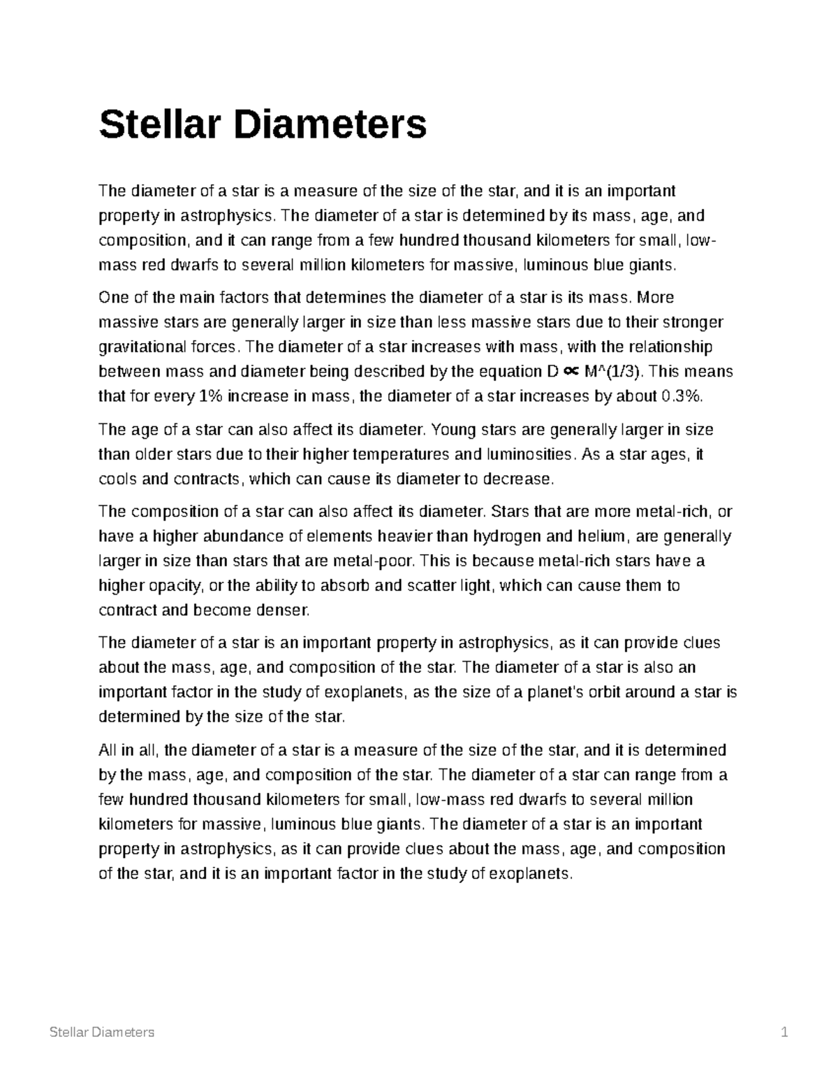 Stellar Diameters - Notes - Stellar Diameters 1 Stellar Diameters The ...