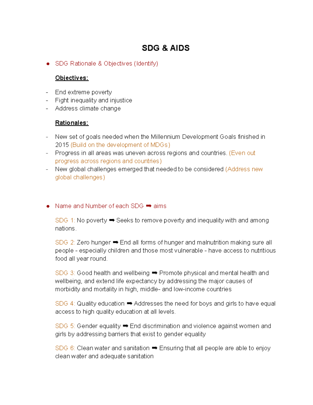 SDG and AID SAC - Notes - SDG & AIDS SDG Rationale & Objectives ...