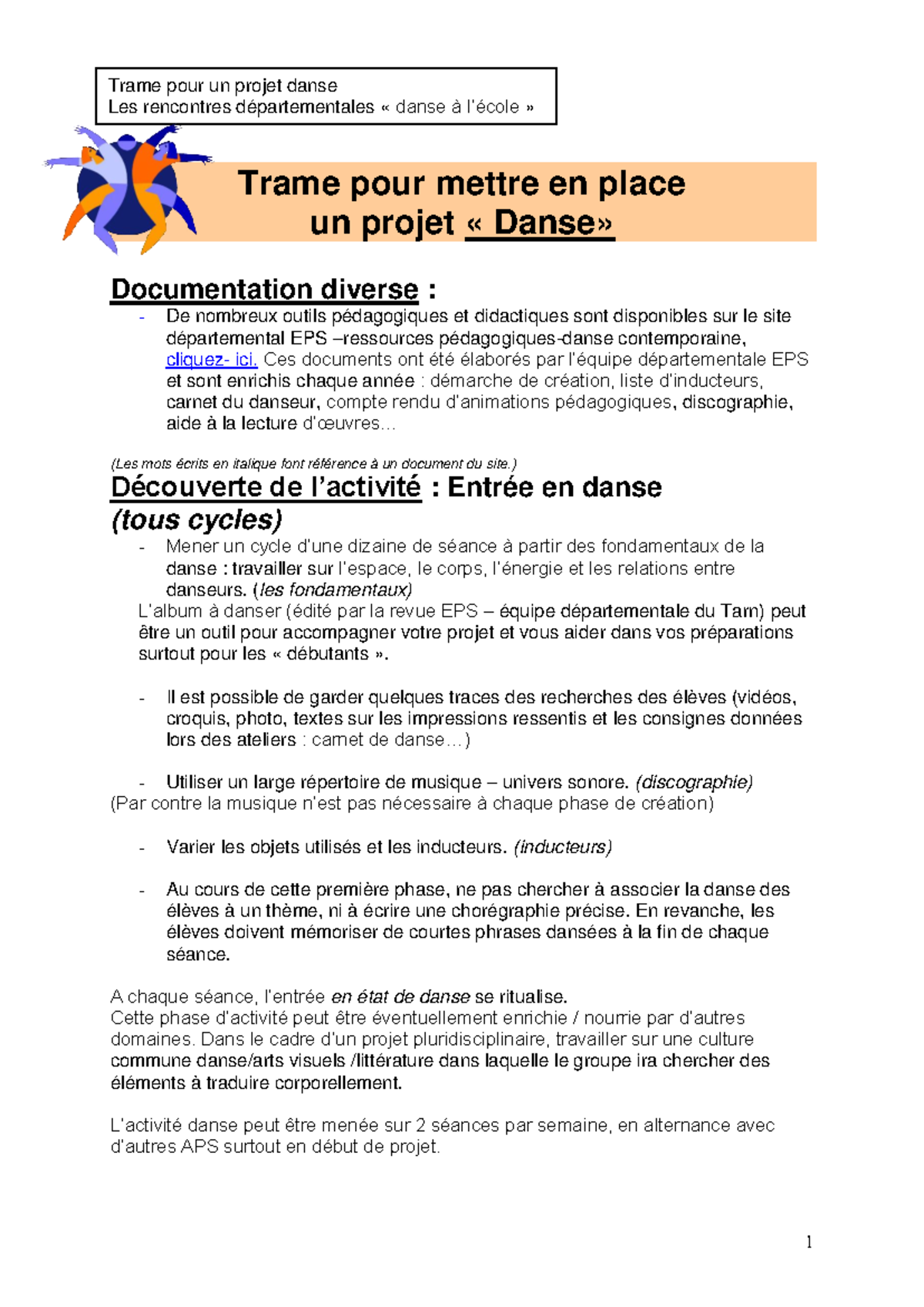Cahier-des-charges-projet-danse-23186 - 1 Trame pour mettre en place un ...