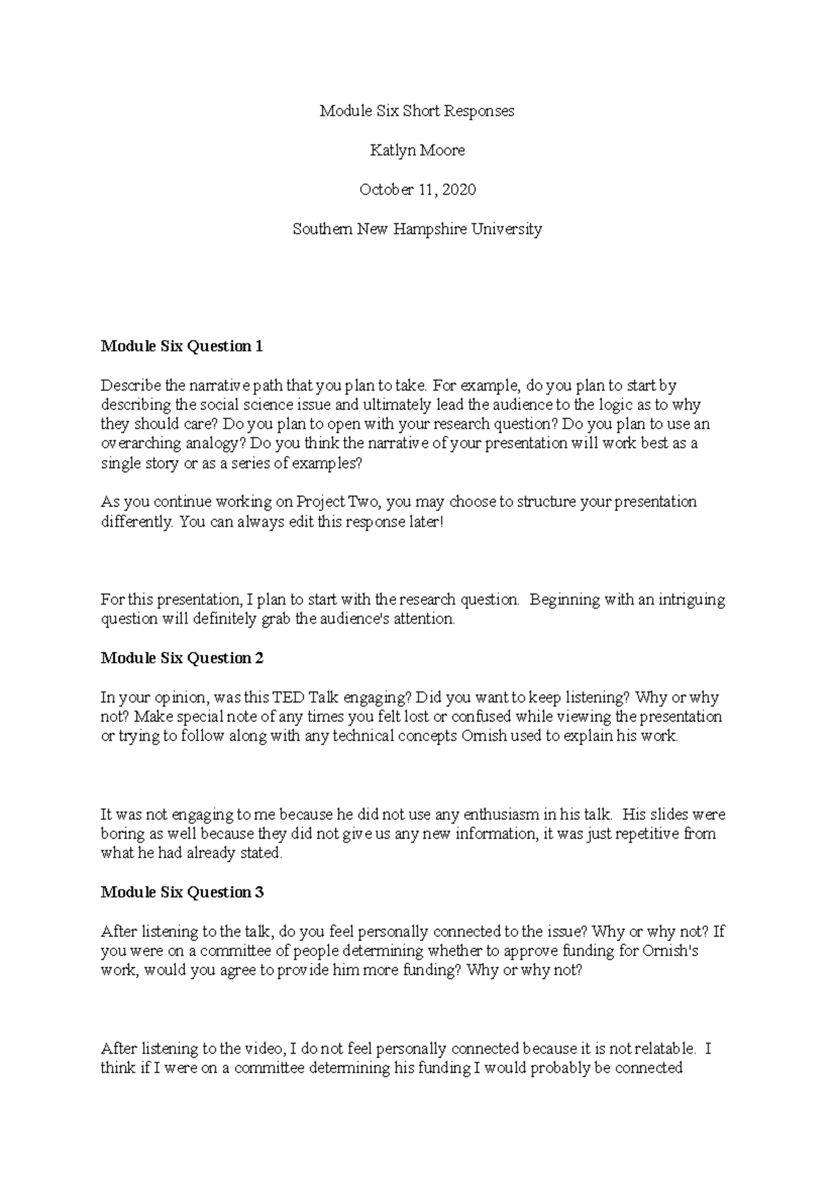 MOD 6 Short Responses - Module Six Short Responses Katlyn Moore October ...