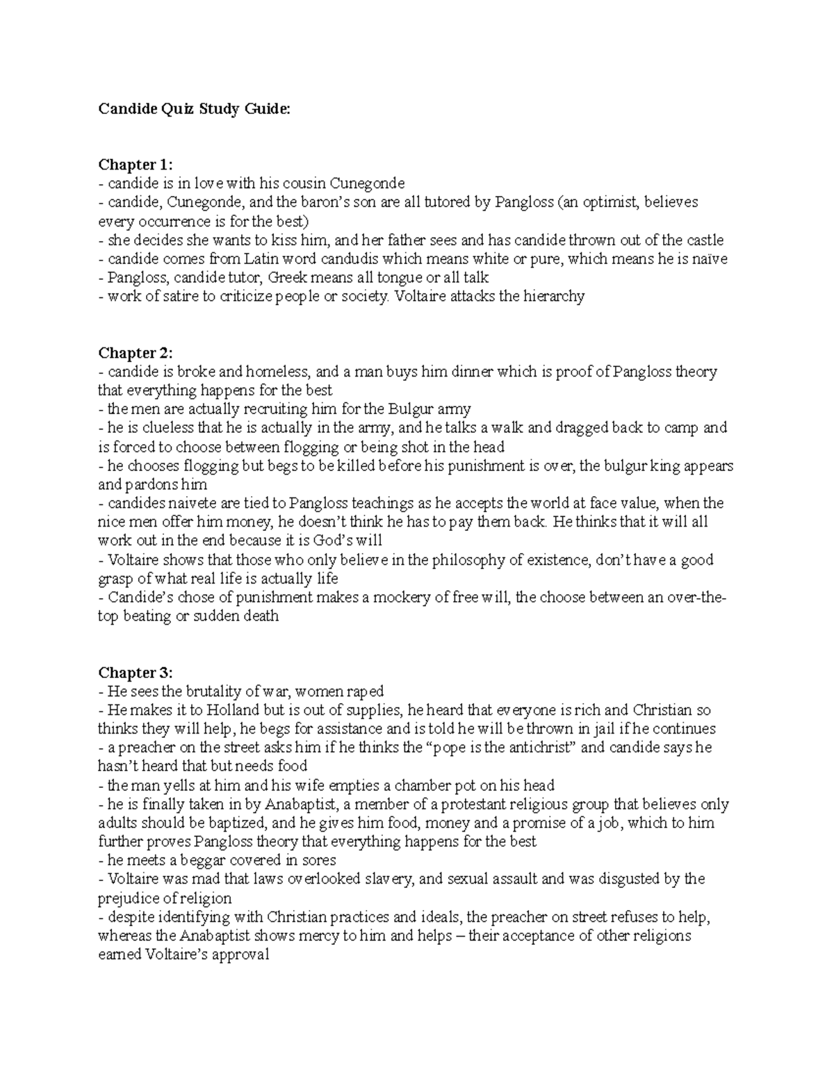 Candide Quiz Study Guide - Candide Quiz Study Guide: Chapter 1: candide ...
