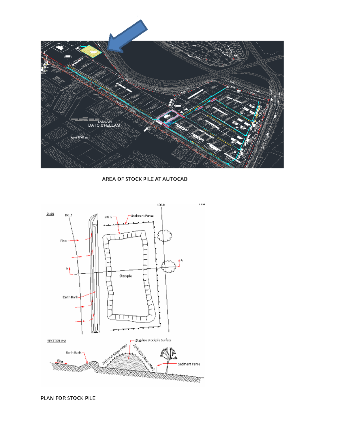 Sediment Fence AND Stock PILE - AREA OF STOCK PILE AT AUTOCAD PLAN FOR ...